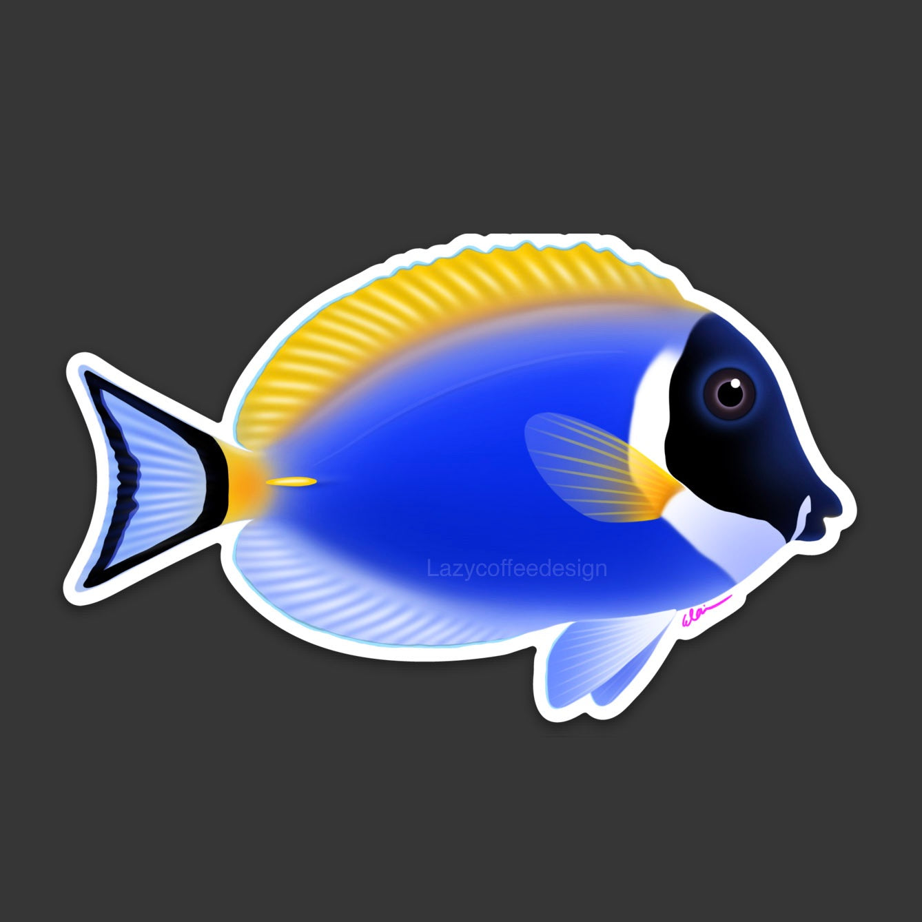 Powder Blue Tang Sticker – lazycoffeedesign