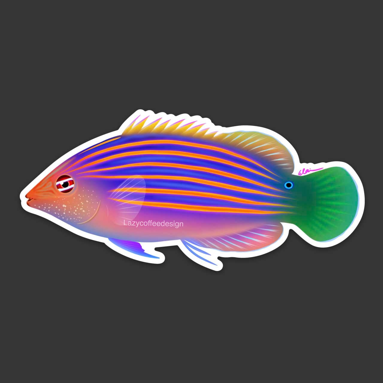 6 Line Wrasse Sticker – lazycoffeedesign